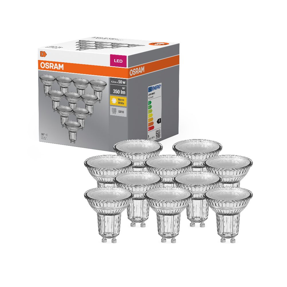 10er-OSRAM LED PAR16 GU10 LED 4.7W36° 2700K
