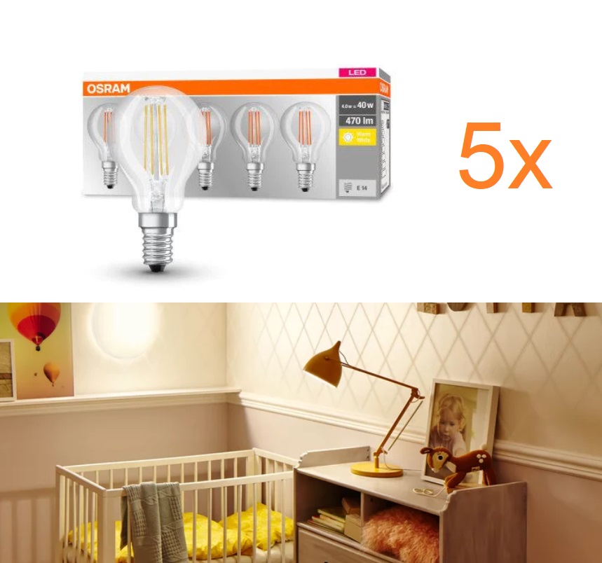 5er Pack Osram LED Leuchtmittel E14 4W Warmweiß