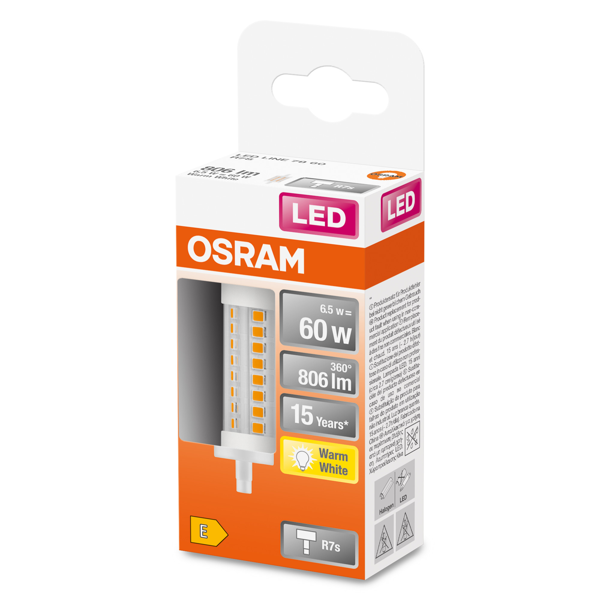 OSRAM R7s LED 78 mm Stab Lampe 7W wie 60W warmweiß 806lm