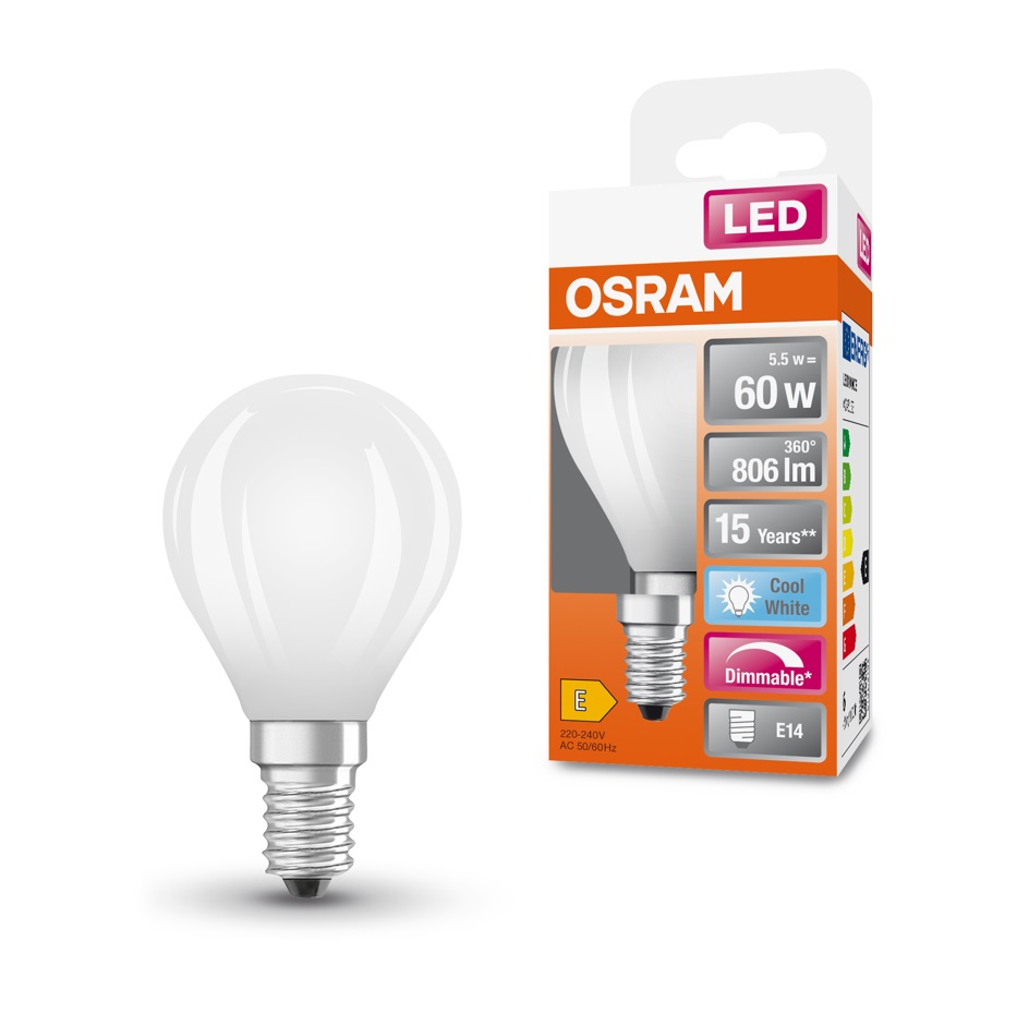 OSRAM E14 LED Leuchtmittel universalweiss matt dimmbar 6,5W wie 60W 806lm