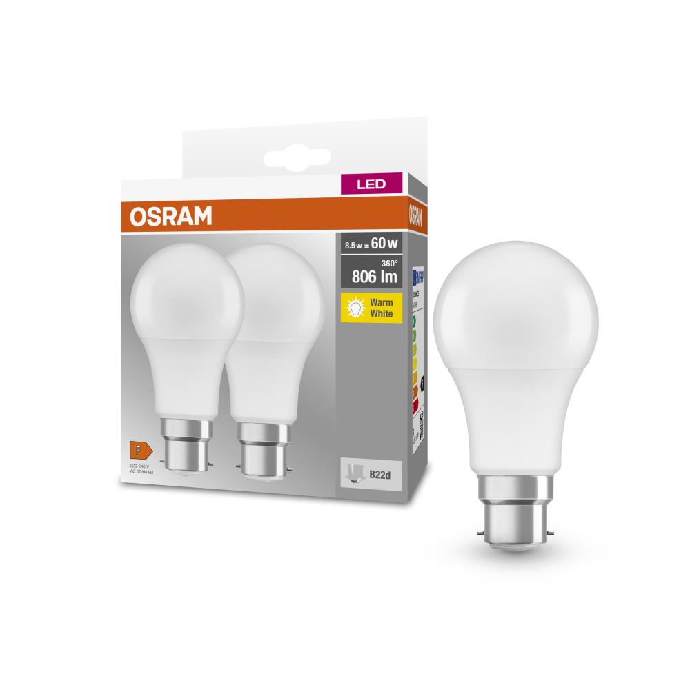 2er Pack OSRAM B22d LED Lampen 8.5W wie 60W warmweiß