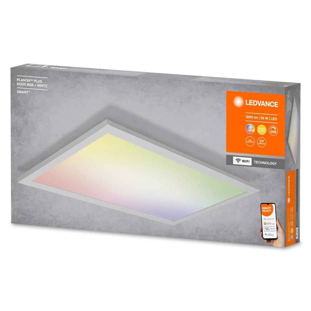 Flaches LEDVANCE SMART+ WiFi Planon Plus Multicolor RGBW LED Panel Aluminium 60x30cm