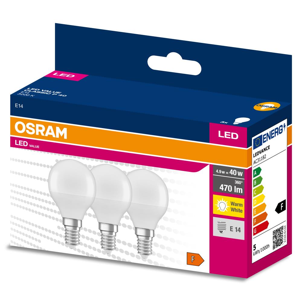 3er Pack OSRAM LED Value E14 Lampen in Tropfenform